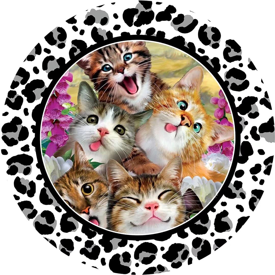 WZVZGZ 12x12 inch,Wreath Round Metal Tin Sign,Kitten Cat Selfie Foxglove Flower Butterfly,Suitable for Home Garden Kitchen Bar Cafe Restaurant Garage Wall Decor Retro Vintage