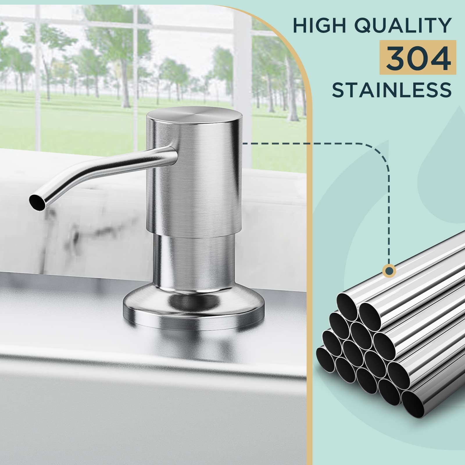 FORIOUS Soap Dispenser for Kitchen Sink, Built in Sink Soap Dispenser, Countertop Soap Dispenser with 500ML/18OZ Bottle, Lotion Dispenser for Kitchen Sink Built in Refill from The Top, Brushed Nickel