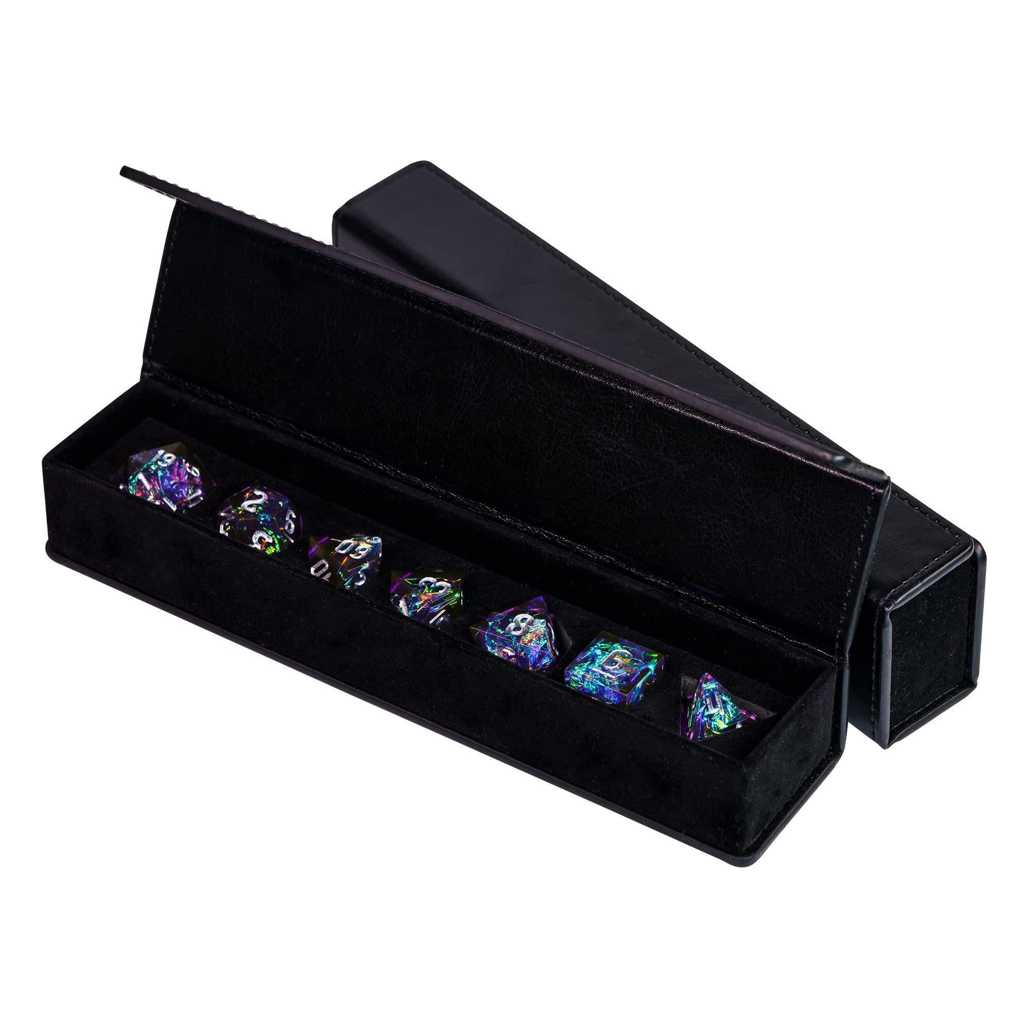 Cusdie Sharp Edges DND Dice, 7 PCs D&D Dice, Handcrafted Polyhedral Dice Set, for Role Playing Game MTG Pathfinder (Rainbow Film P/B)