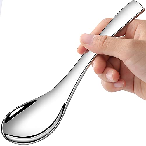 Soup Spoons, AOOSY 6 Pieces Stainless Steel Korean Spoons, Asian Soup Spoons, 6.3 inches Heavy Duty Asian Thick Short Handle Ramen Spoons for Soup Cereals, Chinese Spoon