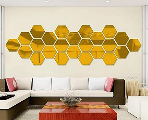 Manco Luella Mirror Wall Stickers, 12PCS Hexagon Mirror 20x18cm Art DIY Home Decorative Hexagonal Acrylic Sheet Plastic Tiles Living Room Bedroom Sofa TV Background Wall Decal Decoration