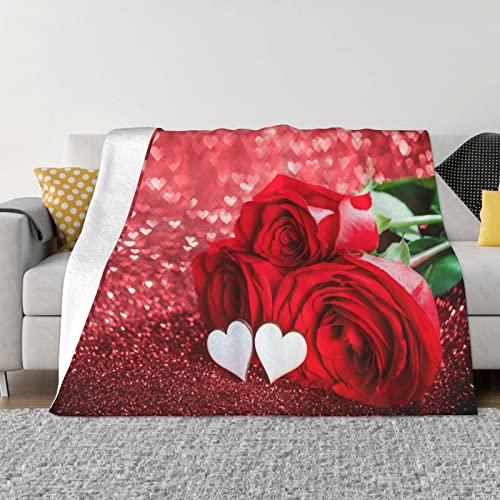 Flannel Throw 60"X50" Rose Flower Fleece Blanket Soft Comfy Pompom Fringe Blanket Throws for Outdoor and Indoor