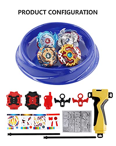 CEKToys Bey Battle Battling Tops Burst Gyro Evolution Attack Set with 4D Launcher Grip Starter and Stadium(4 in 1) (Gold)
