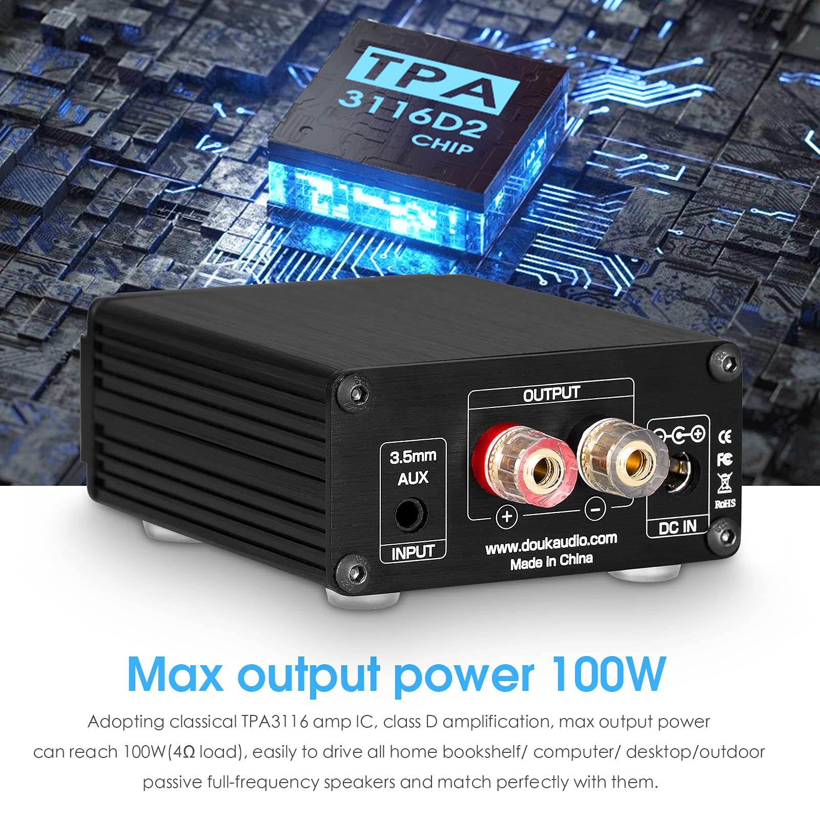 Nobsound 100W Subwoofer Digital Power Amplifier Audio Mini Amp (Black)