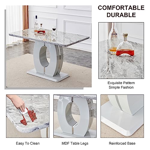 Ginxesh Modern Faux Marble Dining Table for 6,63'' Large Grey Imitation Marble Grain Kitchen Table with MDF Pedestal,Rectangular Oval Marble Dining Table for Dining Room,Living Room,Home,Office