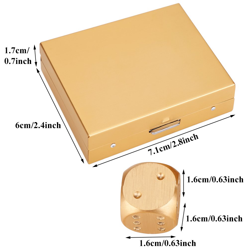 Precision Aluminum Alloy Dice Solid Metal Dice Set Table Game Dice Poker Games Dices Set with Case 5pcs (Gold Square Box) Black and Gold dice