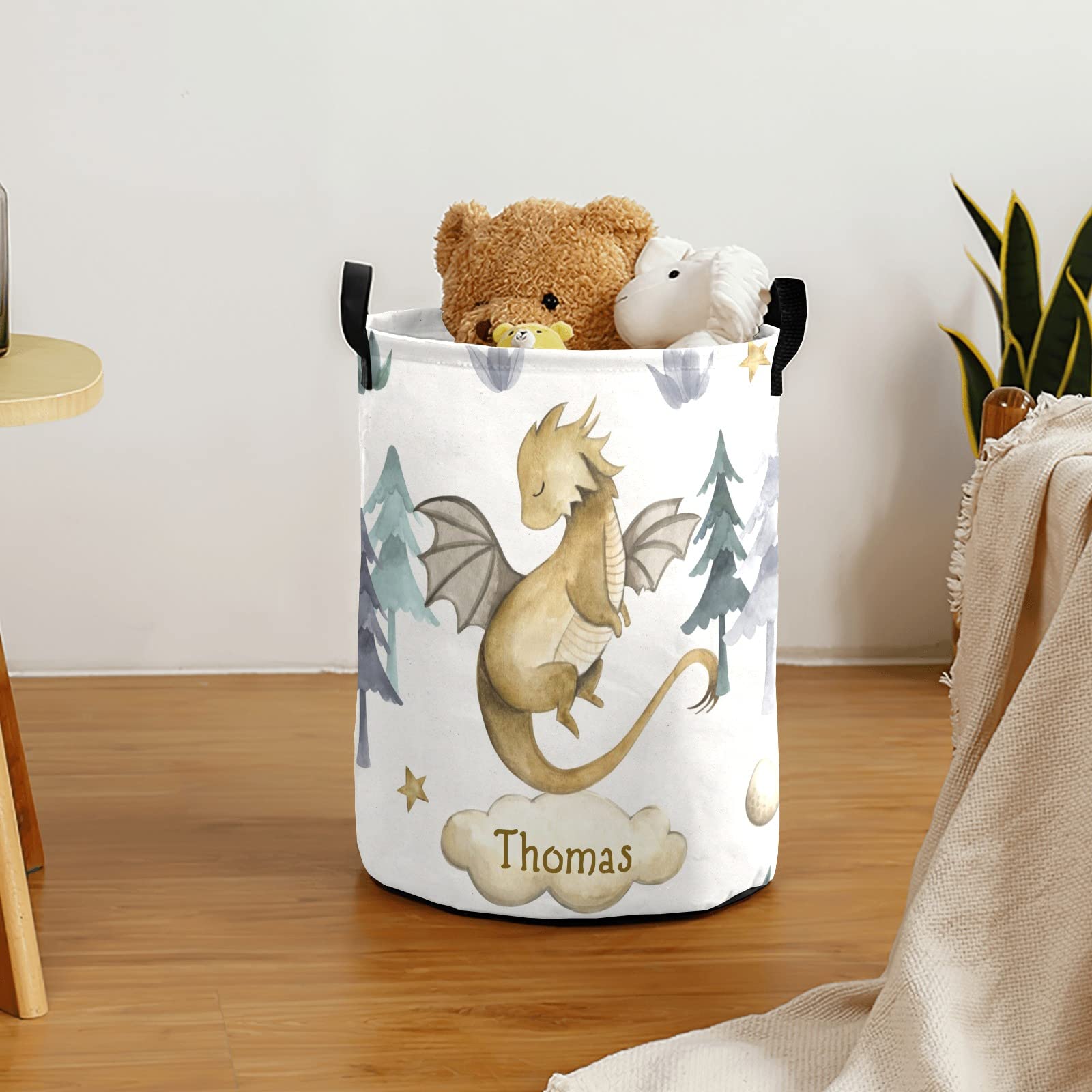 Cute Flying Dragon Personalized Laundry Hamper,Custom Name Collapsible Waterproof Laundry Basket Storage Bins with Handle for Clothes,Toy,Nursery