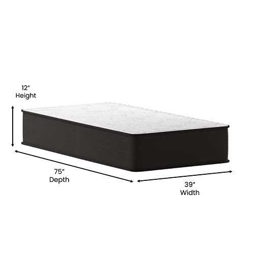 Flash Furniture Dream 12 Inch Hybrid Mattress in a Box, High Density Foam and Pocket Spring Mattress, CertiPur-US Certified Foam, Twin, White/Gray