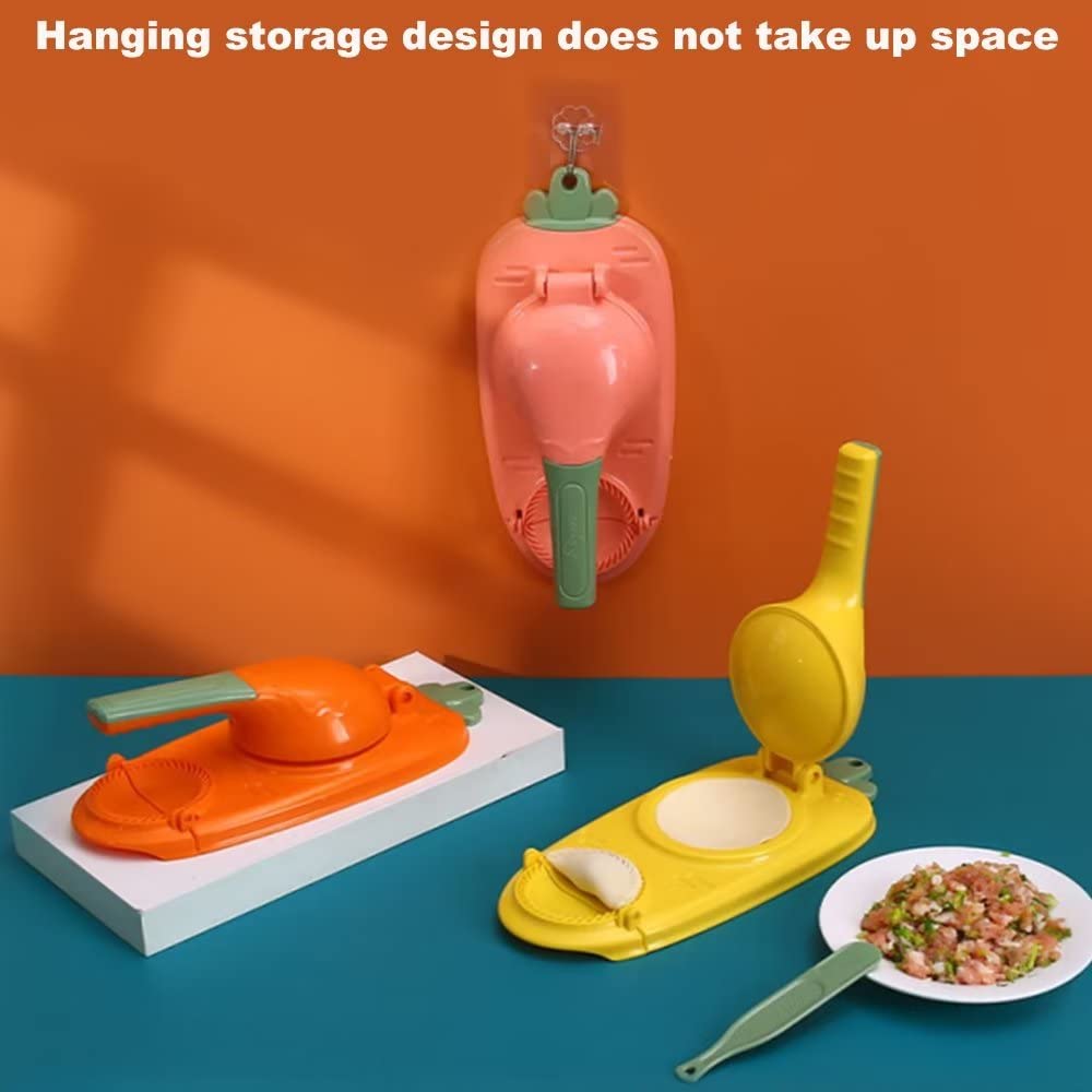 CORNICIONE 2 in 1 Portable Dumpling Maker,Cookie Press Machine,Multi-function DIY Manual Dumpling Press Molds Set,Suitable for Adults and Children(Orange)