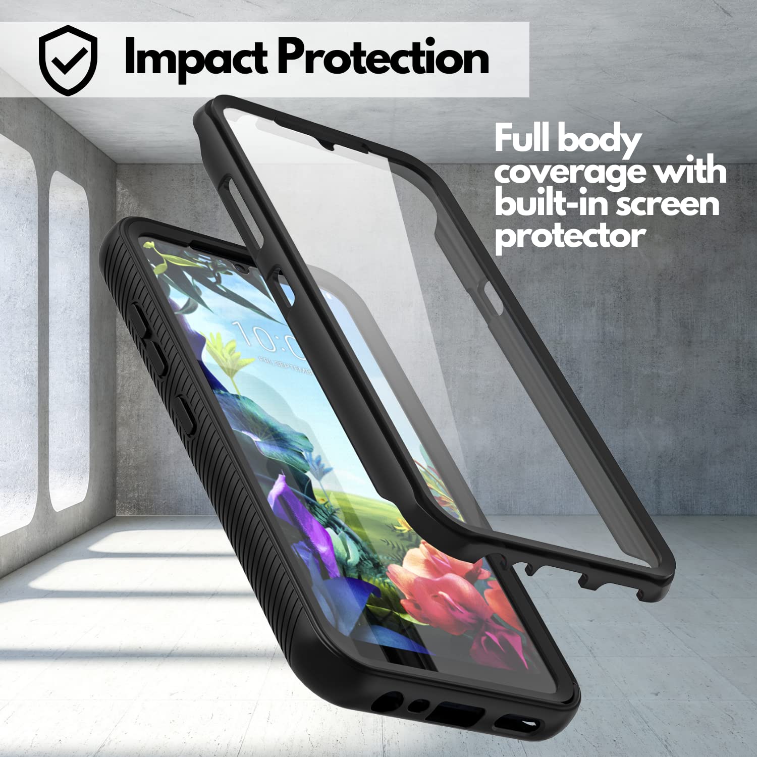CBUS Heavy-Duty Phone Case with Built-in Screen Protector Cover for LG Premier Pro Plus, Xpression Plus 3, Harmony 4 –– Full Body (Black)