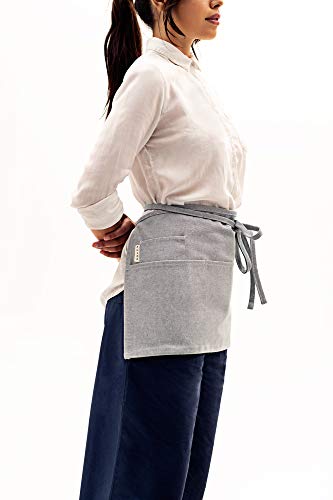 MEEMA Blue Half Apron with Pockets | Upcycled Denim and Cotton | Ideal for Restaurant Unisex Waitress Apron | 23X13 in, One Size Fits All