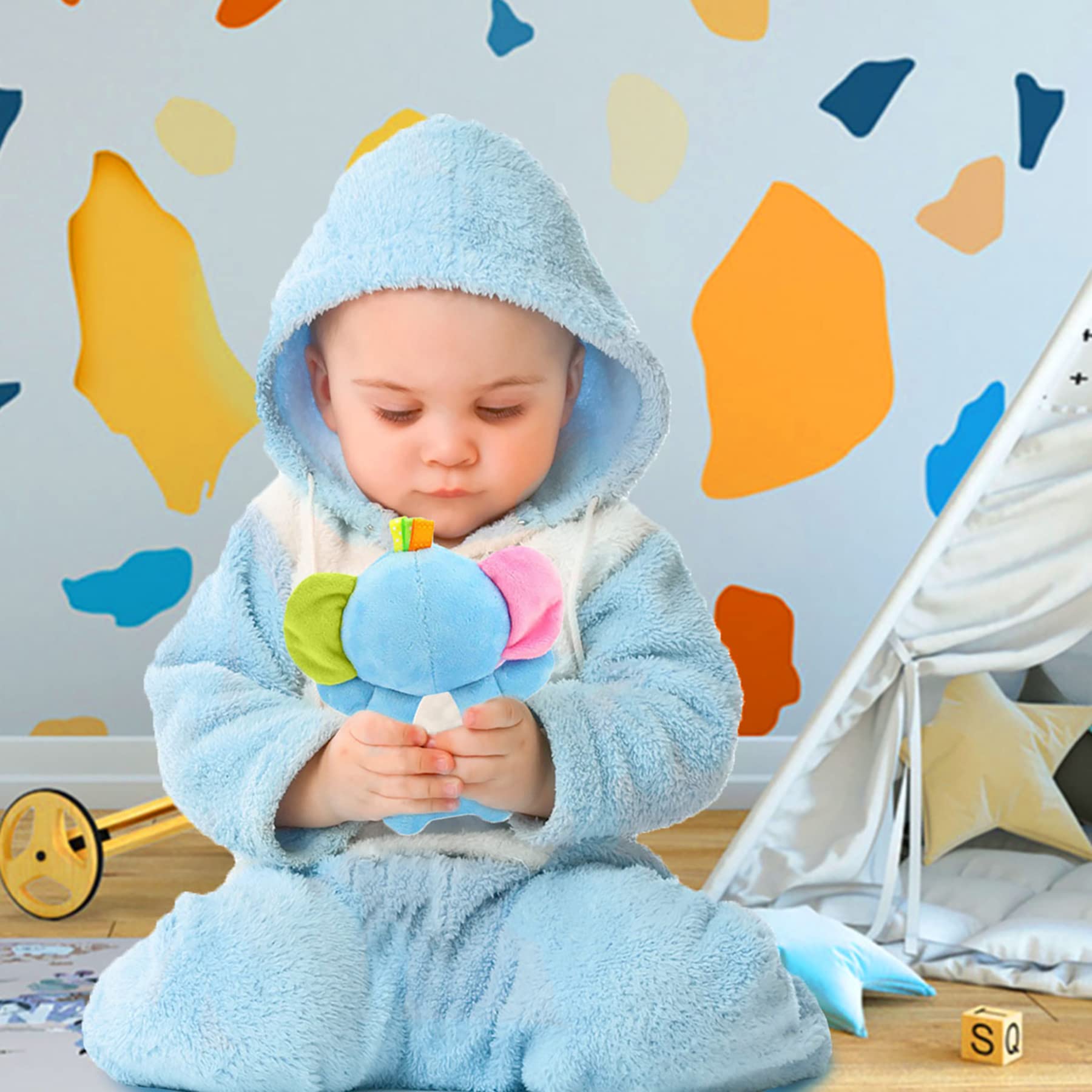 Plush Elephant Soft Rattles Toy for Over 0 Months Newborn Baby Shaker Toy Cartoon Stuffed Animal Ring Rattle