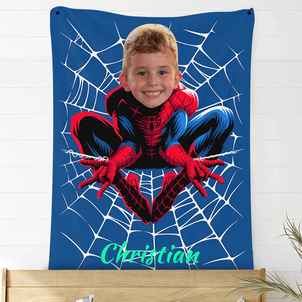 Custom Blankets Personalized Photo Blanket Fleece Spiderboy Spining Painting Style Blanket, Ironboy Painting Style Blanket