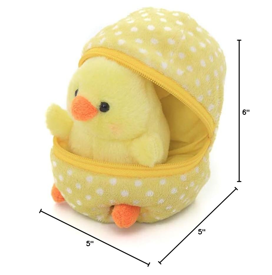 Plushland Plush Stuffed Animal 6 Inches Zip Up Egg Hideaway Cute Yellow Pastel and Polka Dot Easter Colors Spring Inspired Gift for Girls and Boys Birthday Mother's Day (Easter Chick)