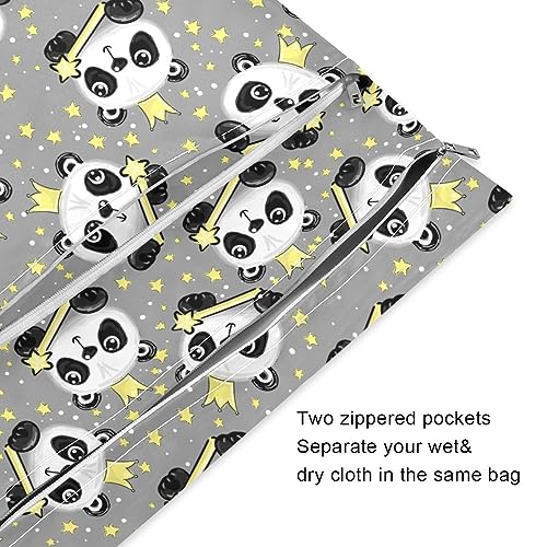 SDMKA 2Pcs Wet Dry Bag for Baby Cloth Diapers Cute Panda Reusable Waterproof Wet Bag with Two Zippered Pockets for Travel Beach Pool