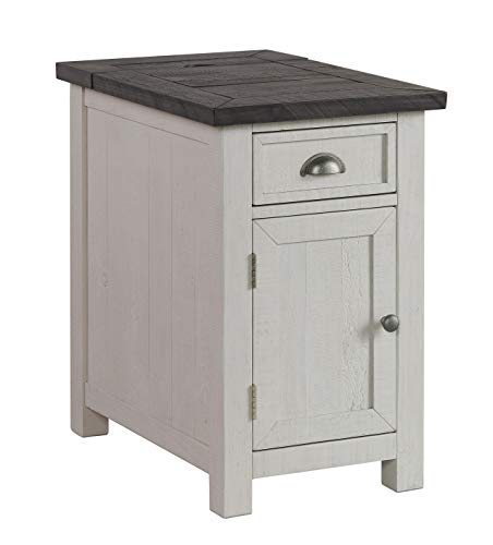 Martin Svensson Home Monterey Chairside Table - White with Grey Top - Coastal Multi-Use Table with Built-in Outlets and Drawers for Bedroom or Living Room