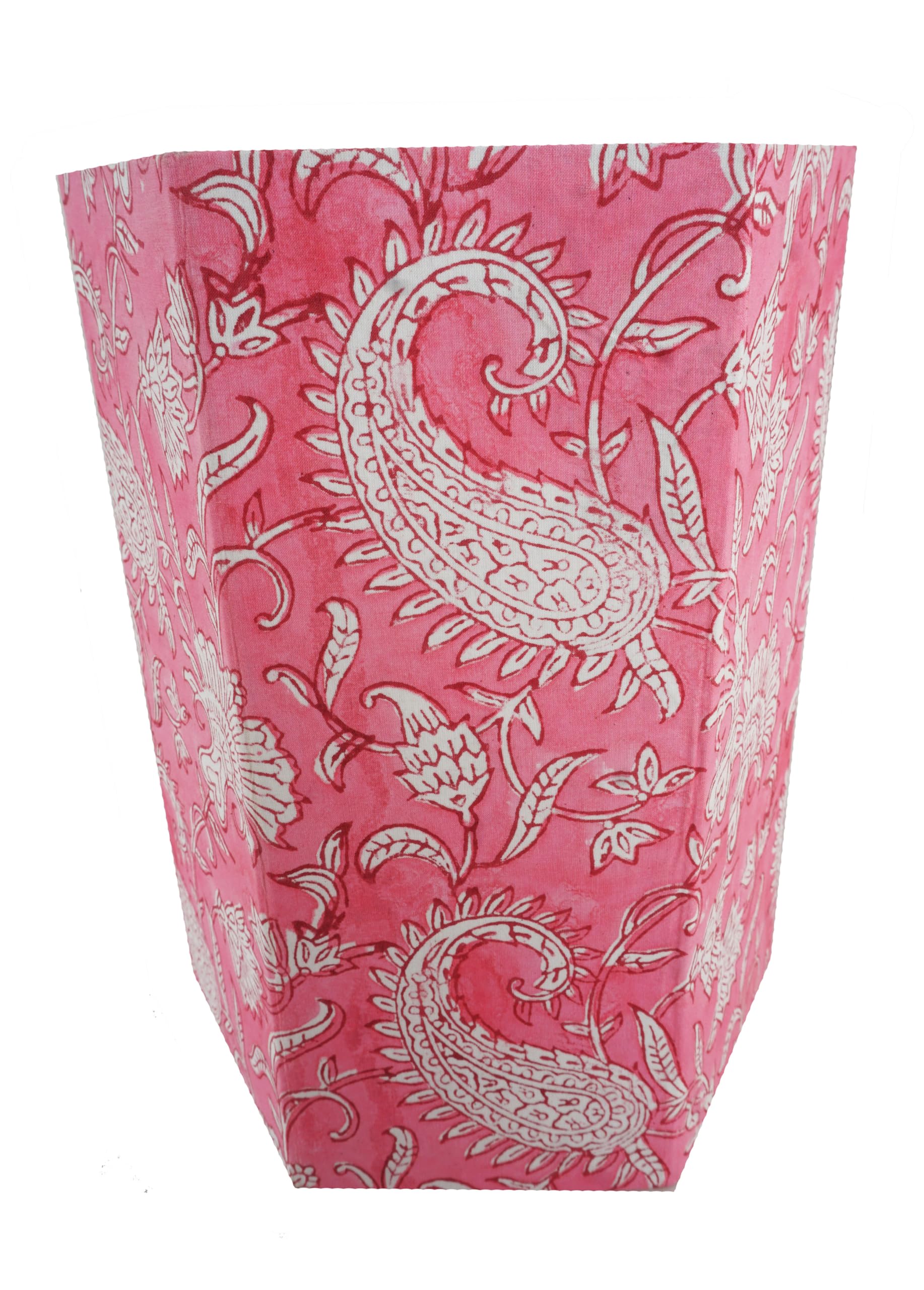 Floral Hand Block Printed 3.3 Gallon Decorative Waste Basket – Eco-Friendly Cardboard Trash Can, Plastic-Free & Sustainable, Perfect for Christmas and Housewarming Gifts (1, Pink MUKAT)