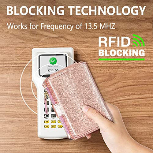 M-Plateau Phone Wallet, PU Leather Card Holder with Zipper Coin Pocket Compatible with iPhone 14 and iPhone Case for Women 3M Adhesive Phone Card Holder with Magnetic Closure(Pink)