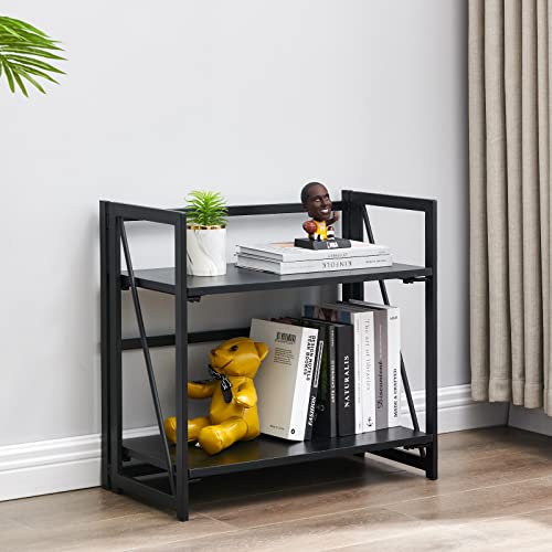 FurnitureR Folding Bookshelf 2 Tiers Bookcase Multifunctional Plant Flower Stand No Assembly Shoe Rack Stackable Shoe Shelf Storage Organizer for Entryway Hallway Closet, 23.6 X 11.8 X 19.6 Inches