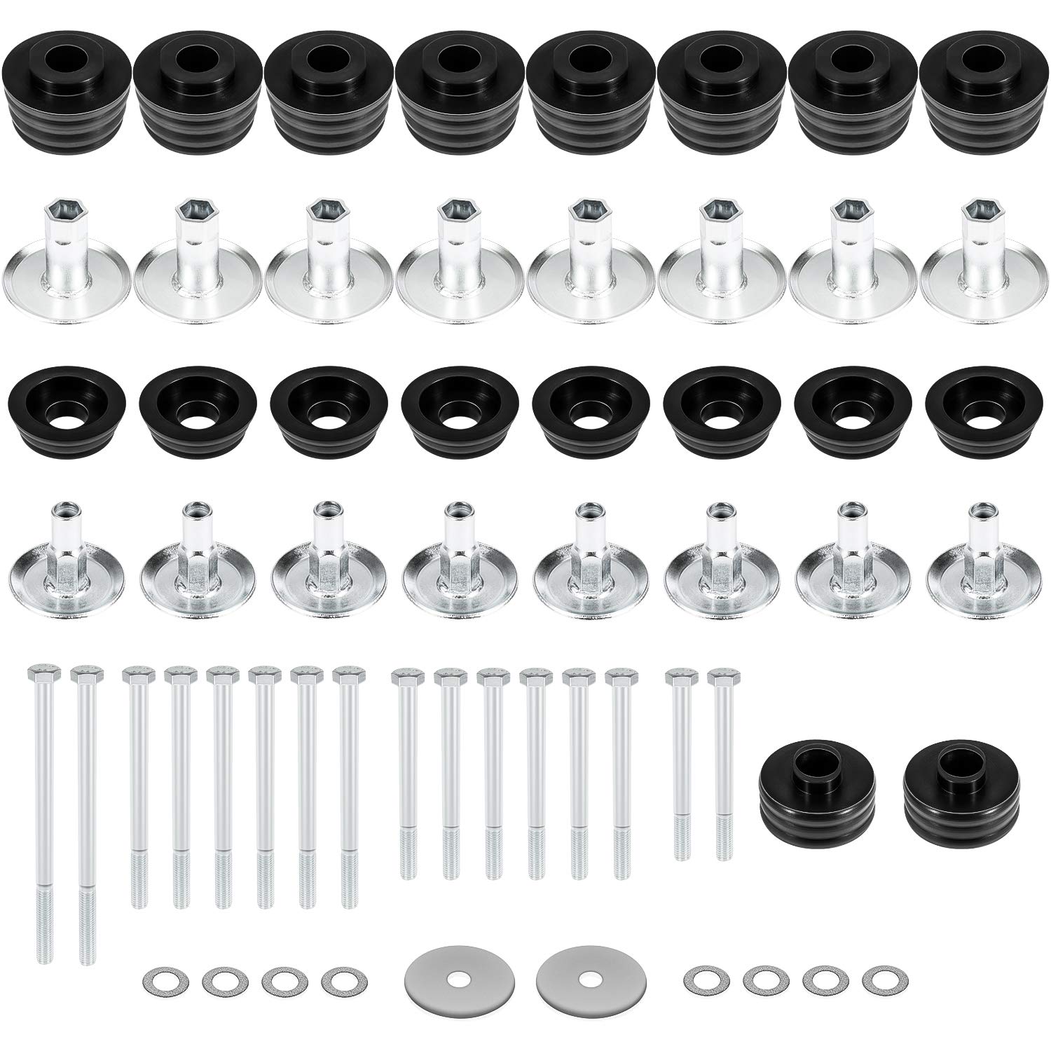 Black KF04060BK Body Mount Bushing Kit Fits for 2008-2016 Ford F250 F350 Super Duty 2WD 4WD Polyurethane Body Cab Mounts & Steel Sleeves & Hardware(60PCS)