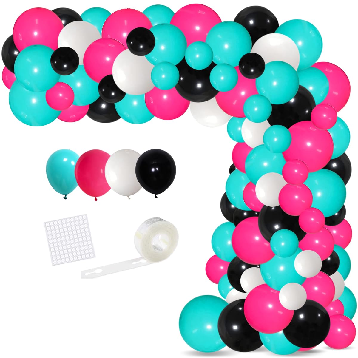 Hot Pink Black Teal Blue White Balloon garland arch, 122PCS Turquoise Blue Balloons Rose Red Balloons for Birthday Wedding Engagement Anniversary Bridal Shower Grown Up Party Decorations