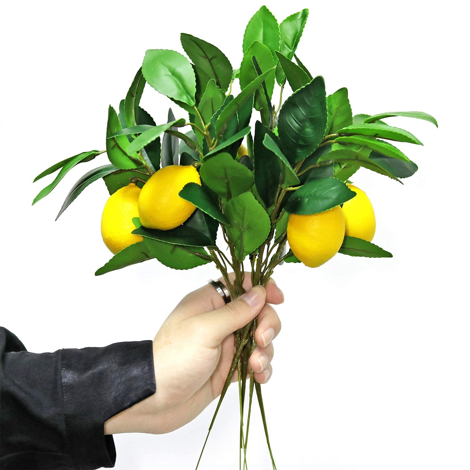 WangLaap 6Pcs 16" Yellow Lemon with Green Leaves Branches Beautiful Lemon Branches Decoration for Home Holiday Farmhouse Garden Kitchen Vase Decoration