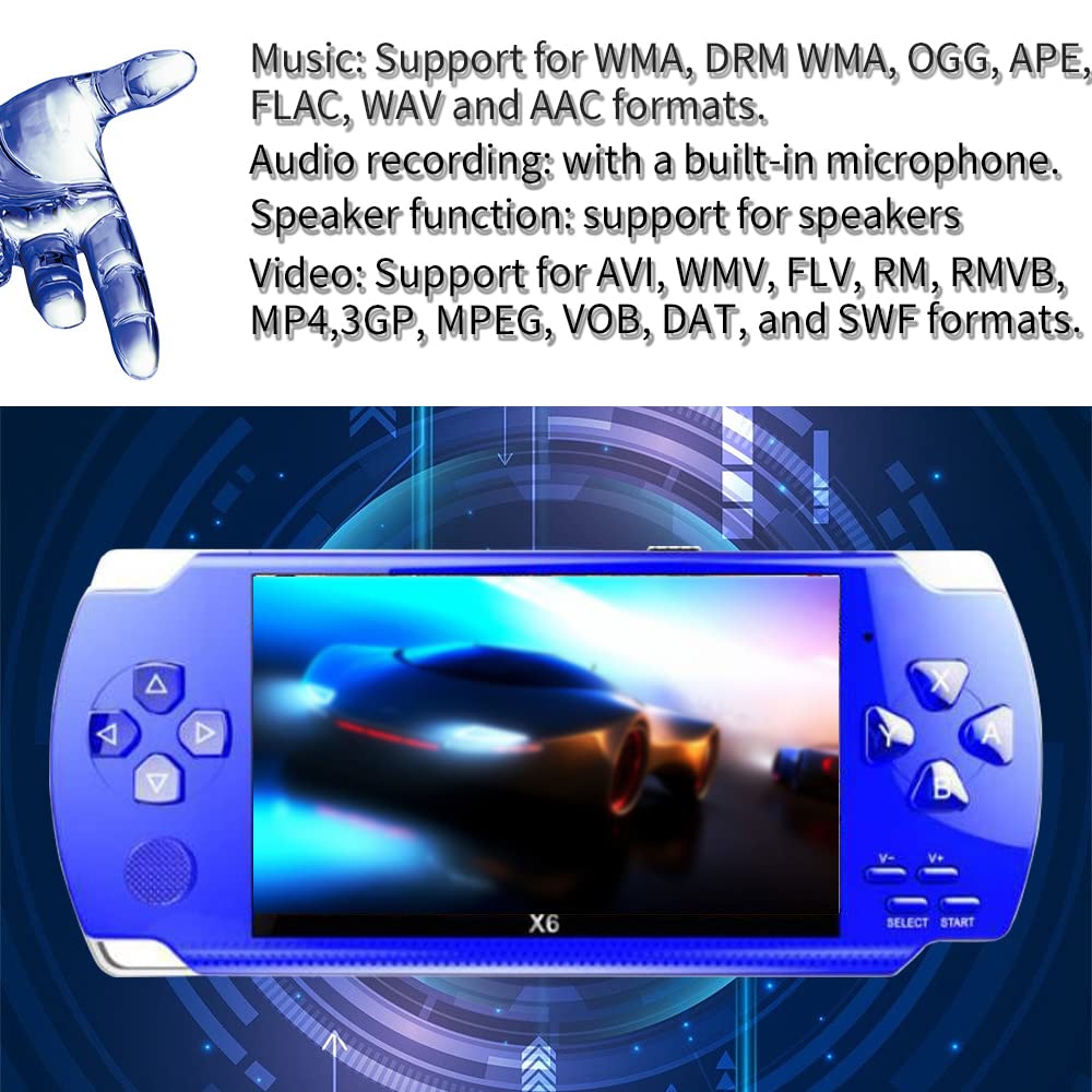 Diketigeey 4.3 inch 8GB Handheld Game Console Built in 1500 Games for Multiple simulators x6 Retro Video Game Console mp3/mp4/Ebook TV Out Portable Game Player Device (Blue)
