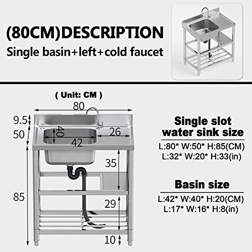 Utility commercial sink,Outdoor garage Stainless Steel sink,Indoor kitchen sink with faucet,1 Compartment,Industrial station laundry & utility room sinks,with storage rack,for restaurant,Basement. (