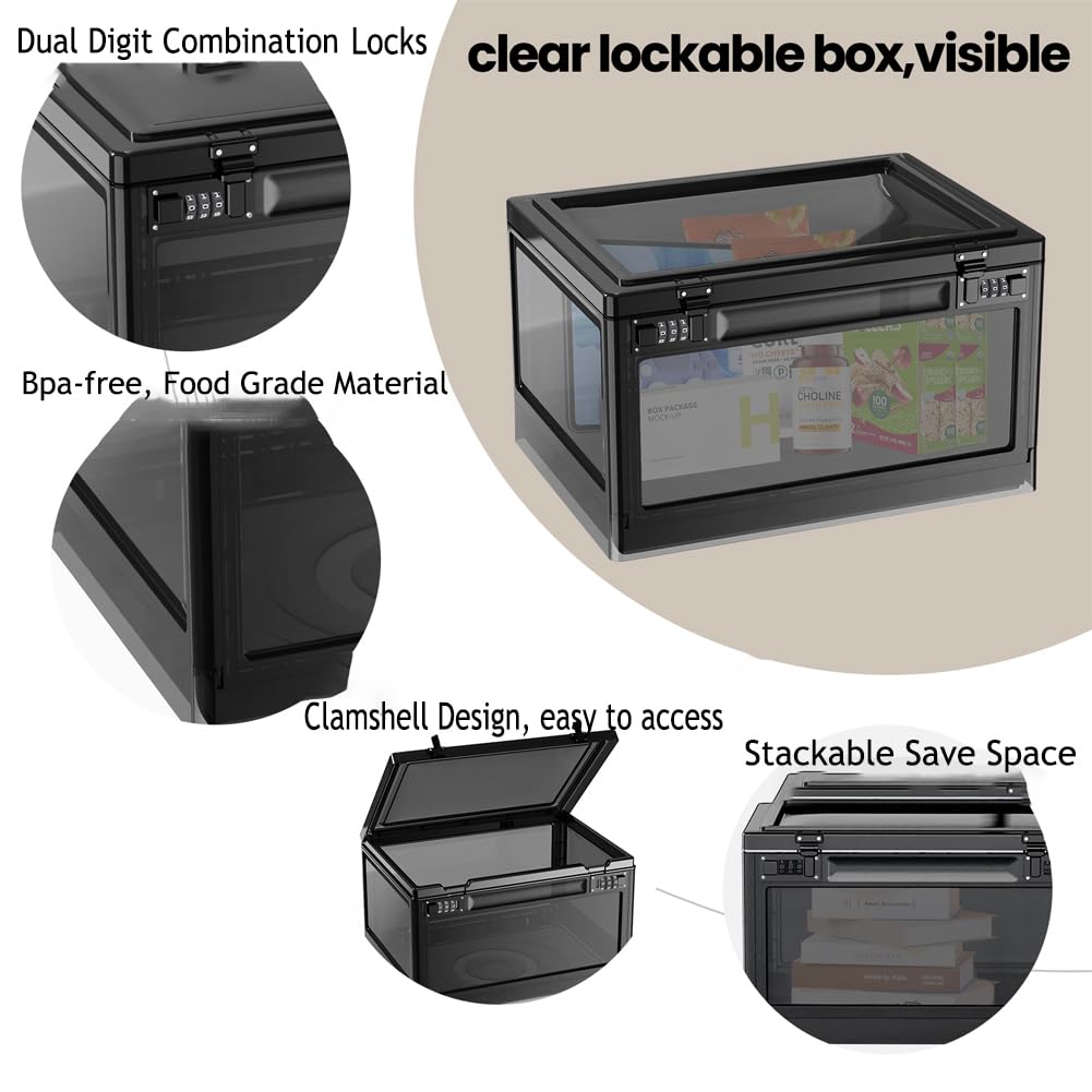 Large Lock Box,Lockable Storage Box with Combination Code 15.3x11x8.6in Stackable Medicine Lock Box for Safe Medication,Storage Box with Lock for Phone/Snacks/Personal Items/Fridge/Office