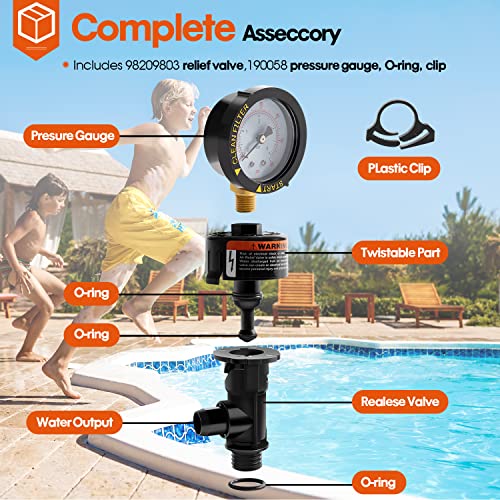 DearChan 98209800 High Flow Manual Relief Valve/Air Relief Manual Valve Assembly with Pressure Gauge, Replacement for Pool and Spa Filter