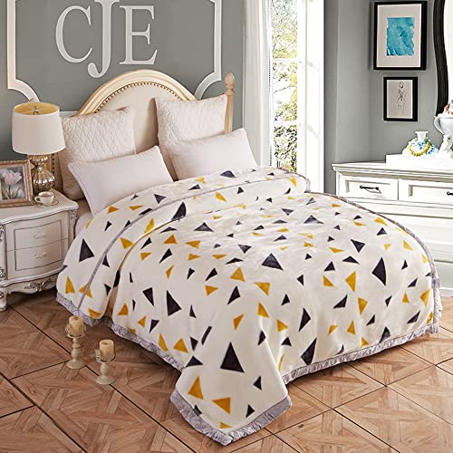 Queenshin Cozy Plush Simple Big Triangle Print Flannel Fleece Blanket, 800 GSM Super Thick Soft Raschel Throw for Sofa Couch Bed 60 * 80 inch, White