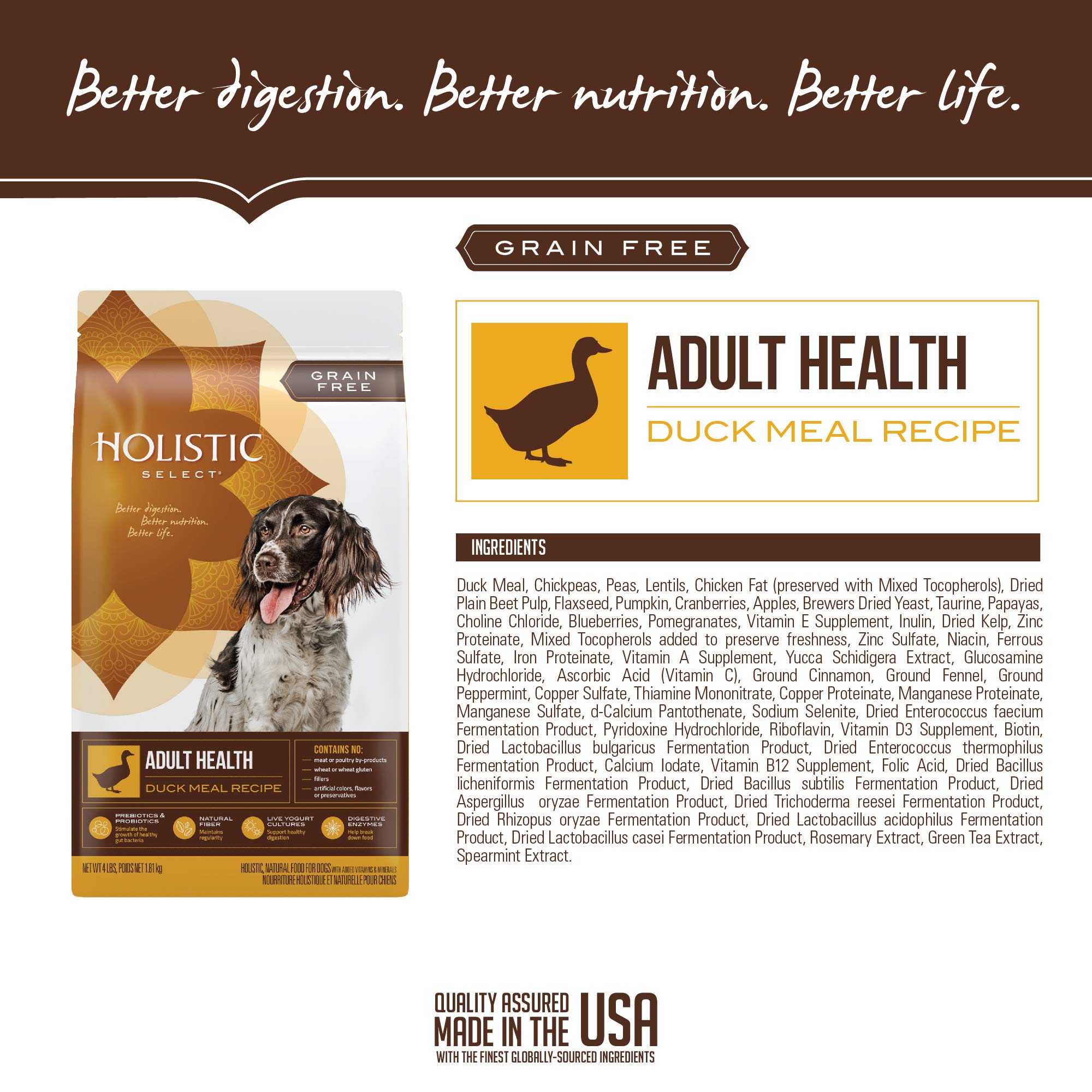 Holistic Select Natural Grain Free Dry Dog Food, Duck Meal Recipe, 4-Pound Bag