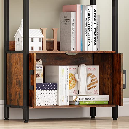 Furologee Bookshelf and Bookcase with Doors, Tall 61" Free Standing Display Shelving Units with 4-Tier Shelves, Industrial Storage Cabinet for Home Office, Living Room, Bedroom, Bathroom, Rustic Brown