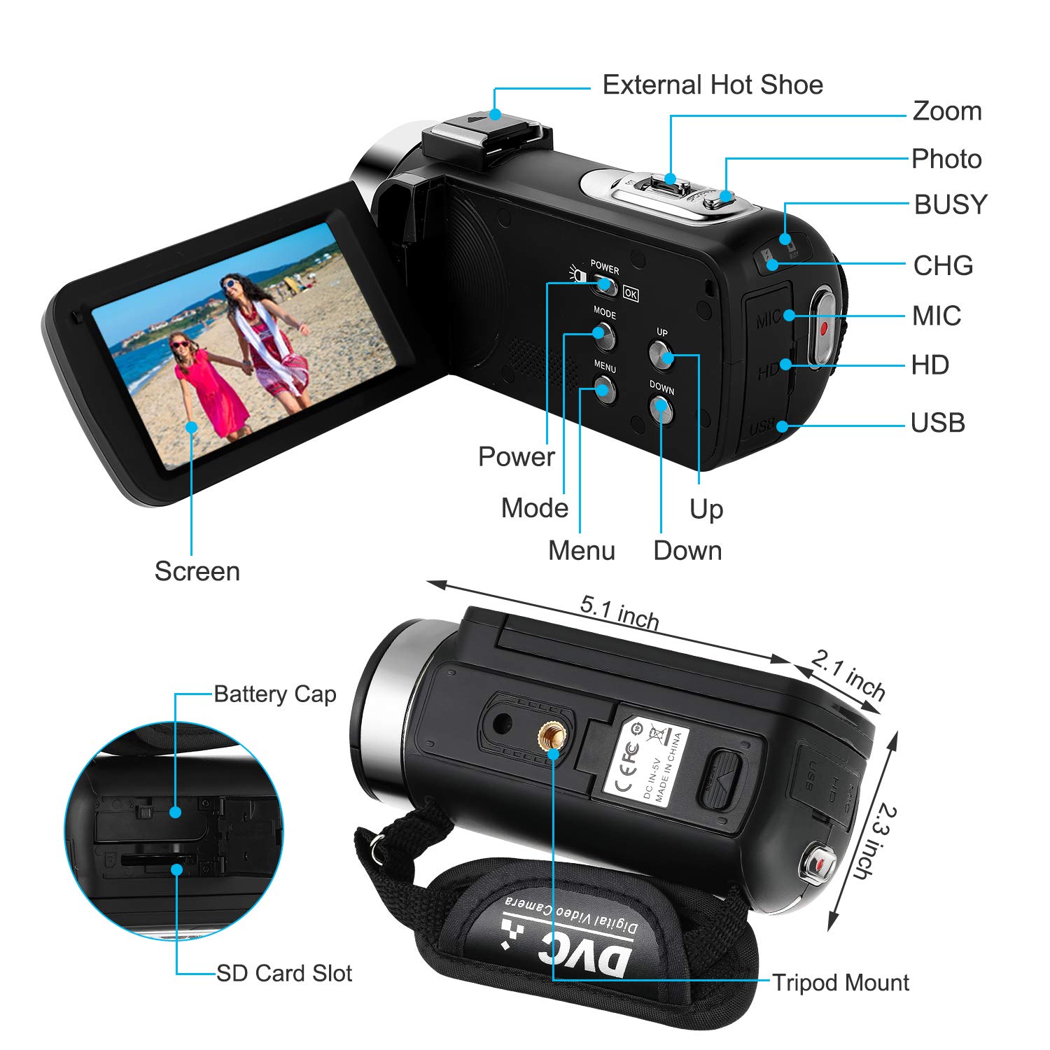 Comkes Video Camera Camcorder Digital vlogging Camera for YouTube Full HD 1080P 30FPS 30.0MP 18X Digital Zoom Camcorder with 2 Batteries and Remote Control