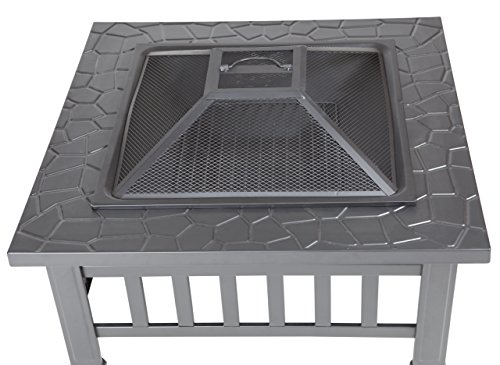 Fire Sense 62249 Fire Pit Stonemont Wood Burning Lightweight Portable Outdoor Firepit Backyard Fireplace for Camping Bonfire Included Screen Lift Tool - Square - Black