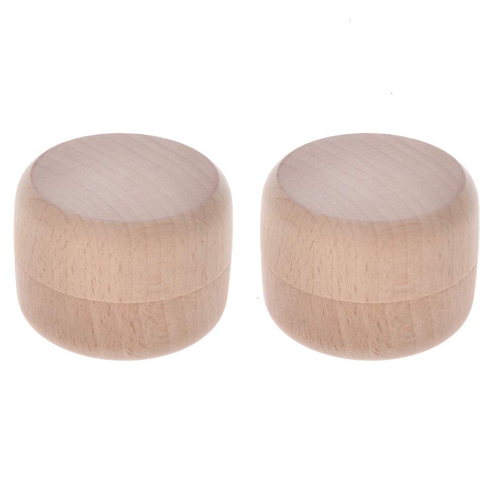 HOLLY TRIP 2PCS Small Round Unpainted Wooden Box, Wedding Ring Jewelry Boxes DIY Storage Trinket Bearer Box Container Case