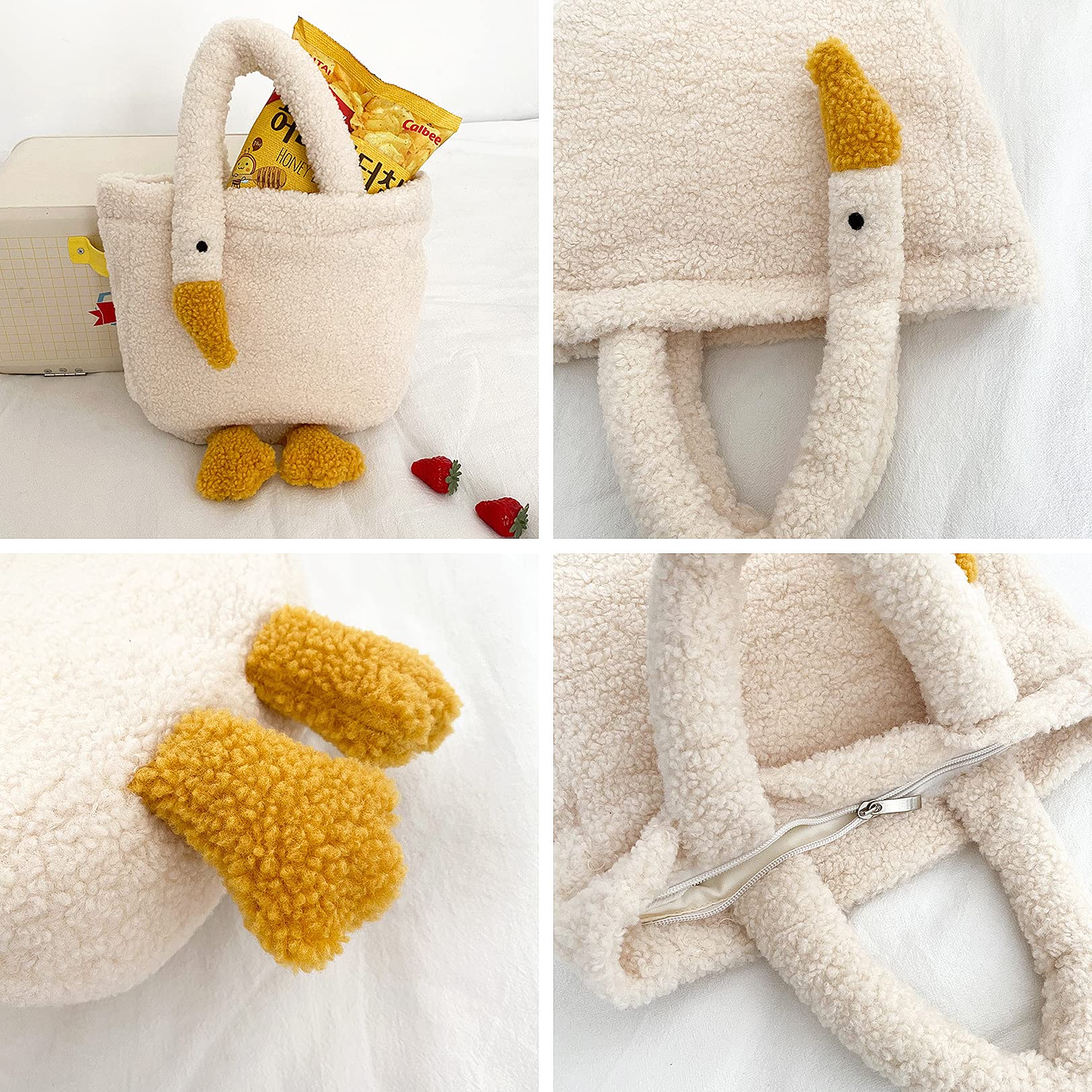 XACKWUERO Women Cute Plush Goose Bag Funny Novelty Goose Purse Tote Handbag Shoulder Shopper Bag (Shoulder)