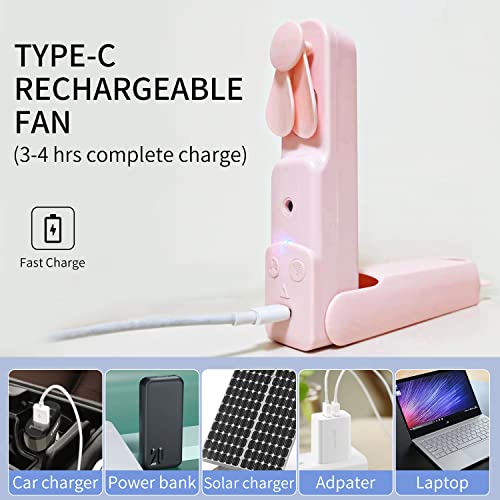 MEIZHOUHU Handheld Misting Fan Folding Pocket Fan Rechargeable Desk Fan Personal Cooling Fan with Flashlight for Home, Travel, Camping (Pink)