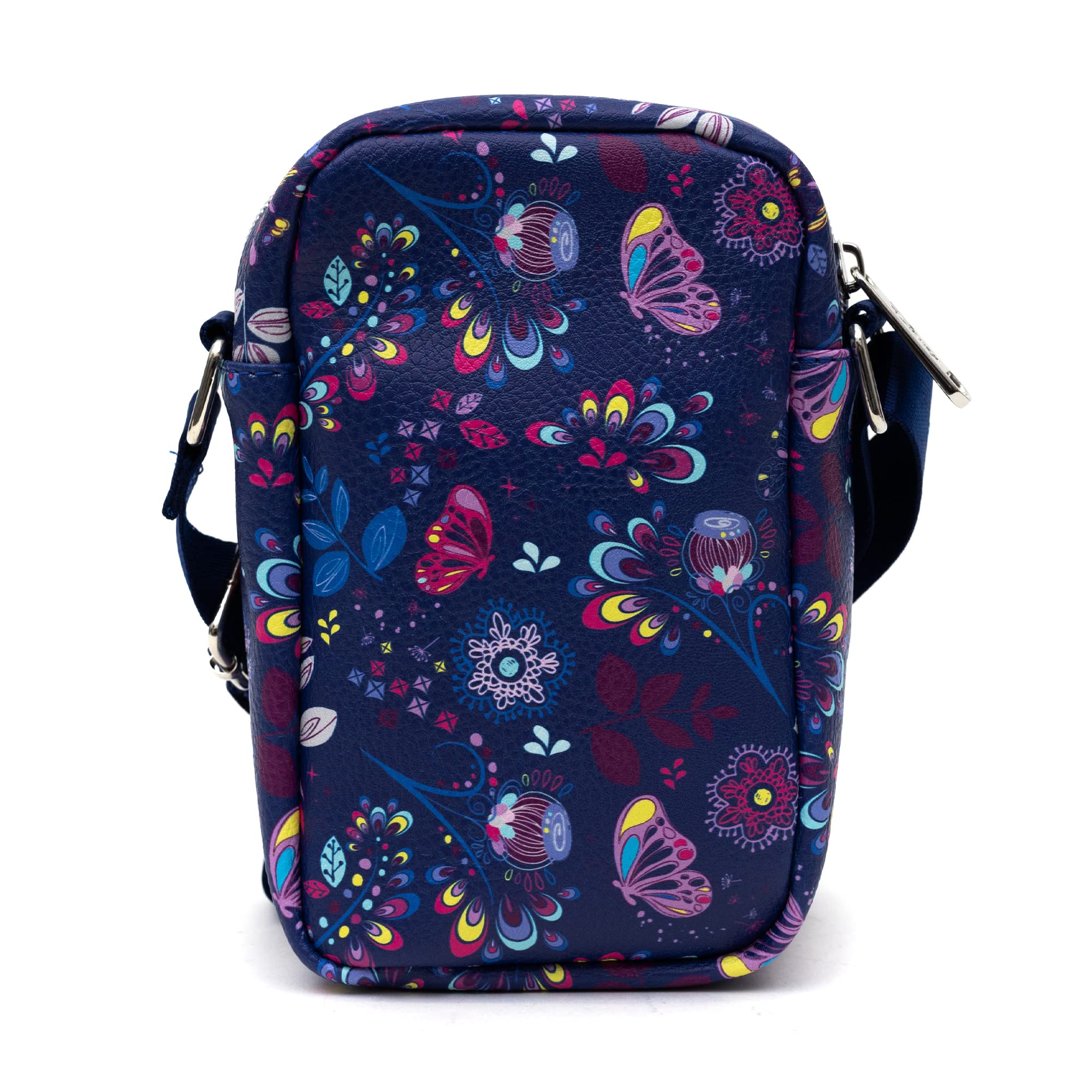 Disney Bag, Cross Body, Tinker Bell Standing Pose Floral Collage, Blue, Vegan Leather