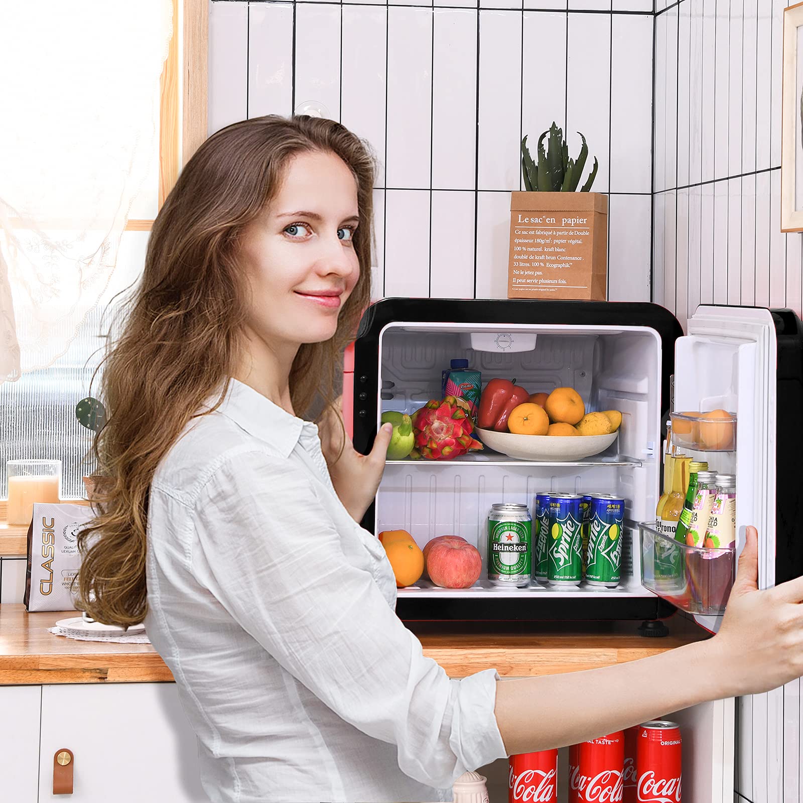 COSTWAY Compact Refrigerator, 1.6 cu ft. Single Door Small Fridge with Adjustable Temperature 32℉ to 50℉, Auto Defrost, Reversible Door, Removable Glass Shelves, Mini Fridge for Bedroom, Apartment (Black)