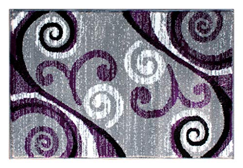 Masada Rugs, Stephanie Collection Area Rug Modern Contemporary Design 1100 Purple Grey White Black (2 Feet X 3 Feet) Mat