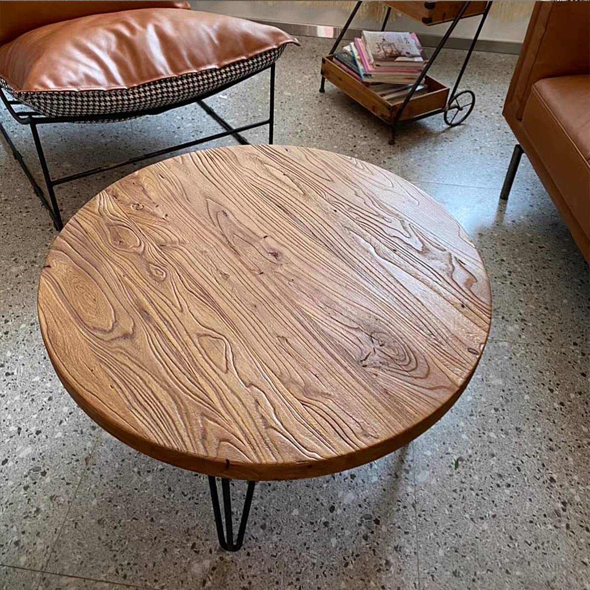 BOTALEGRE Rustic Round Old Elm Coffee Table Solid Wood coffee table for Living Room,27.25'' W x 27.25'' D x 16'' H