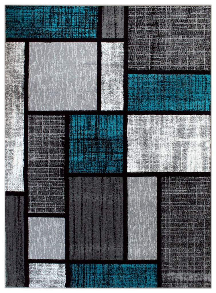 Masada Rugs, Stephanie Collection Area Rug Modern Contemporary Design 1110 Turquoise Grey White Black (5 Feet 3 Inch X 7 Feet 3 Inch)