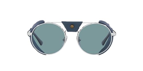 Persol PO2496SZ Round Sunglasses, Silver/Green Polarized, 52 mm