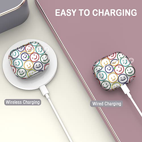 R-fun AirPods 3rd Generation Case Cover,Cute Flroal Clear TPU Protective Case for Women Girls with Keychain Compatible with Apple AirPods 3 Charging Case,Smile