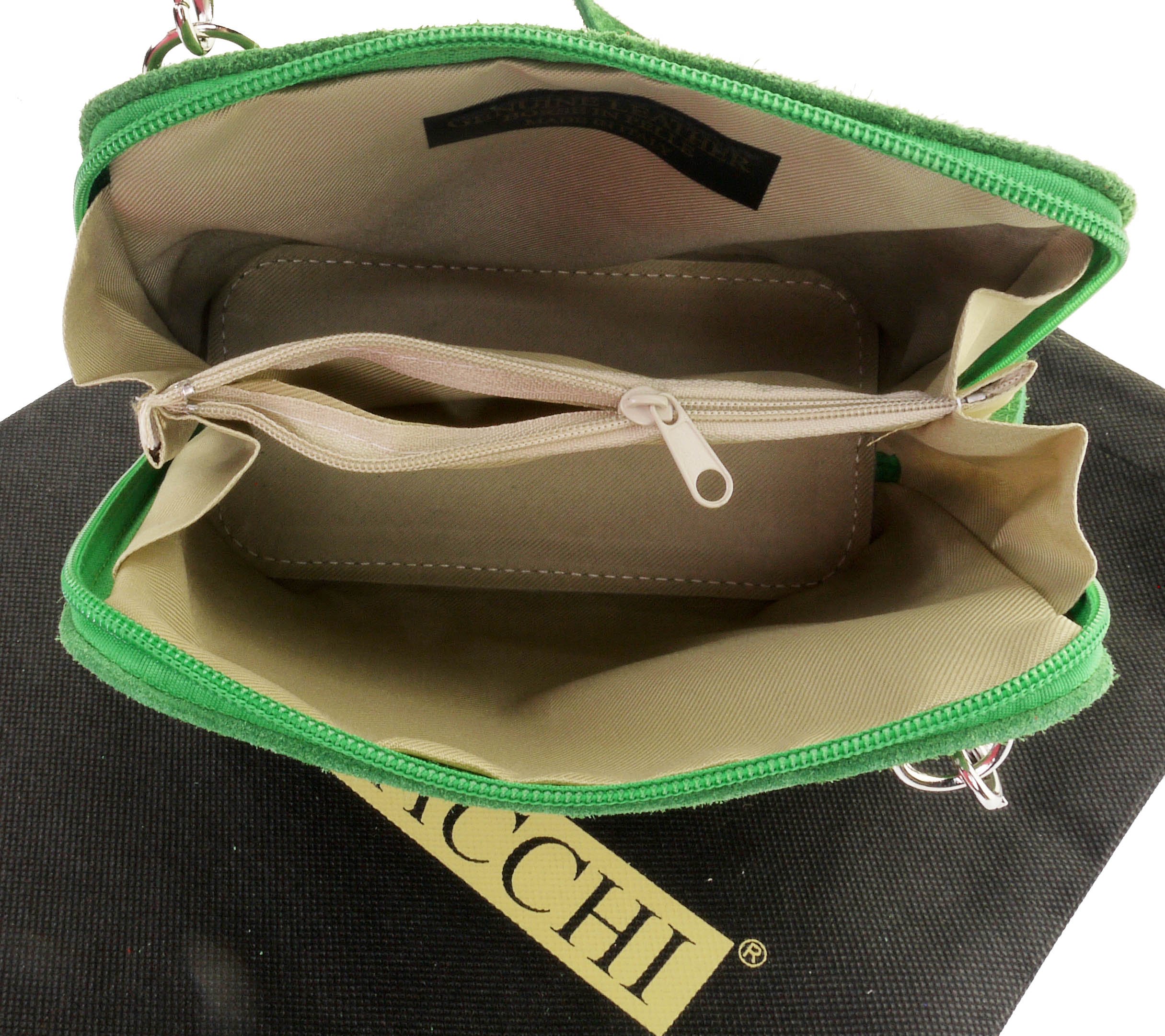 PRIMO SACCHI Ladies Italian Suede Leather Small Micro Olive Green Crossbody Shoulder Bag Handbag Purse