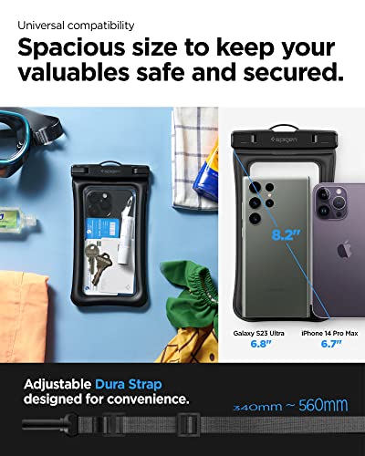 Spigen AquaShield Floating Universal PVC Protective Cases with IPX8 A610 Compatible with iPhone, Galaxy, Xiaomi, Google (Pack of 2) - Black