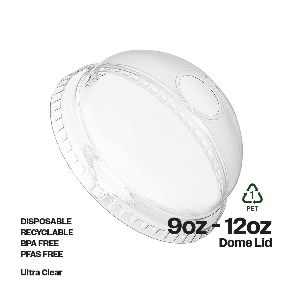 CIAO! PET Dome Lid with Straw Hole, Designed and Fit for 9OZ/12OZ CIAO! Brand PET Cold Drink Cups Only, 92mm (Case of 1,000)