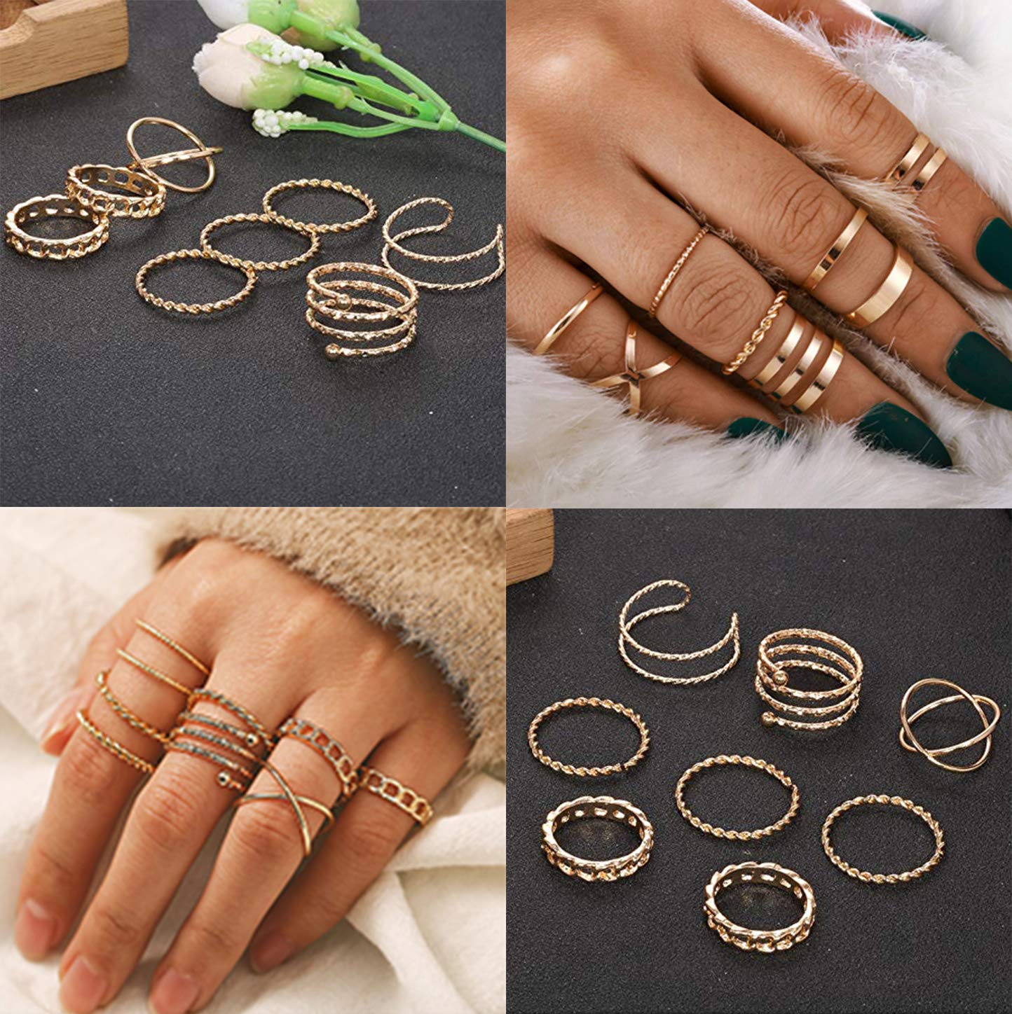 Cassfic 80Pcs Bohemian Knuckle Ring Silver Gold Vintage Stackable Rings Set Fashion Finger Knuckle Midi Rings for Women