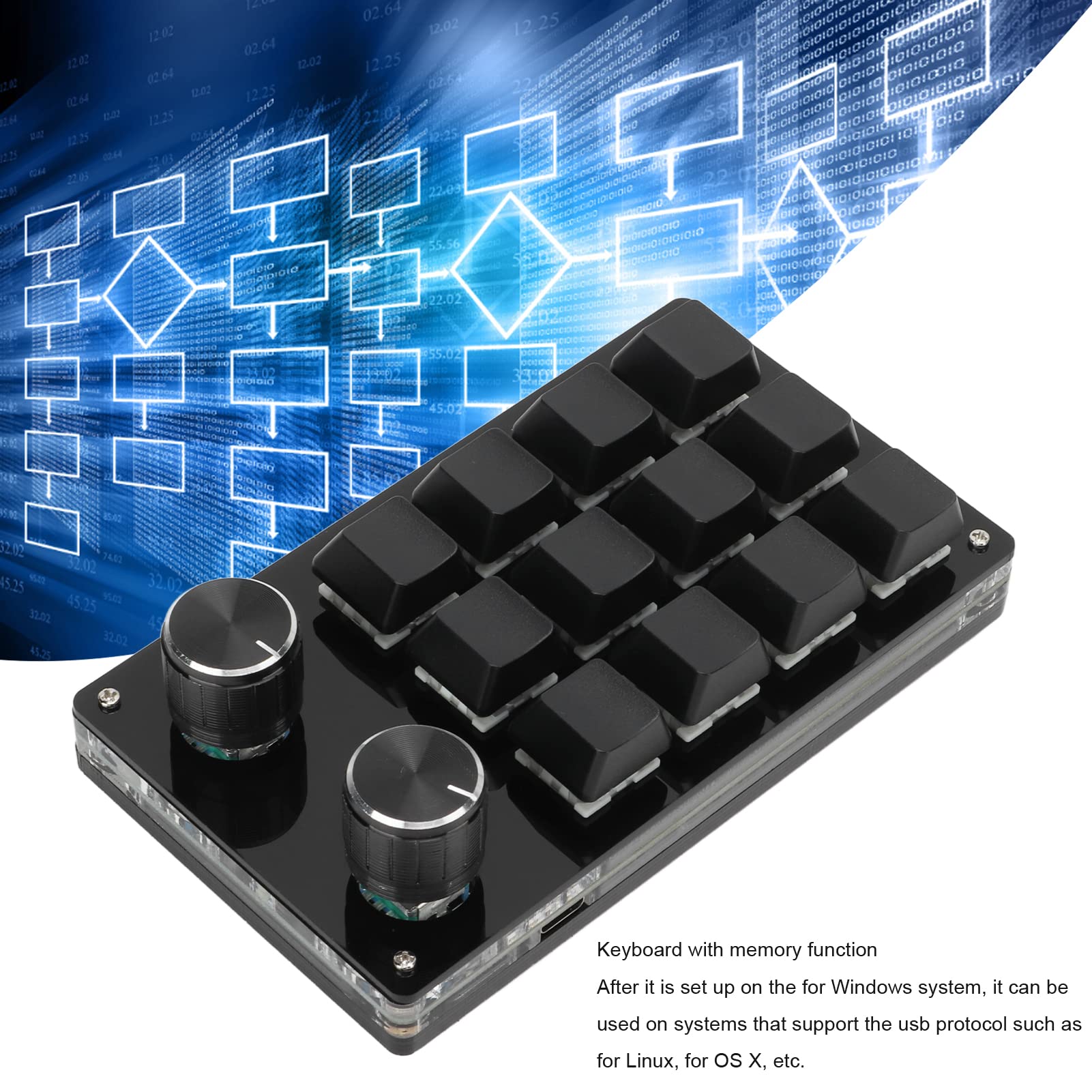 Dioche One Handed Macro Mechanical Keyboard Portable USB Mini 12 Key Multifunction DIY Programmable Keypad with Knob for Office Gaming Lab(Full Black)